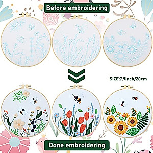 5 Sets Embroidery Starter Kit with Patterns and Instructions Bee Flower Cross Stitch Set for Beginners DIY Adult Kids (as Pictures Shown)