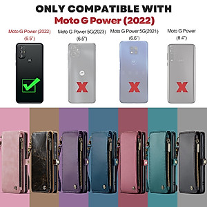 Defencase Moto G Power 2022 Phone Case, Motorola Moto G Power 2022 Case Wallet for Women and Men, Fashion PU Leather Flip Wrist Strap Zipper Card Holder Wallet Case for Moto G Power 2022, Rose Pink