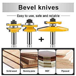 LEATBUY 3 PCS Router Bit Set 1/2-Inch Shank, Round Over Raised Panel Cabinet Door Ogee Rail and Stile Router Bits, Woodworking Wood Cutter, Carbide CNC Router(1/2-Double)