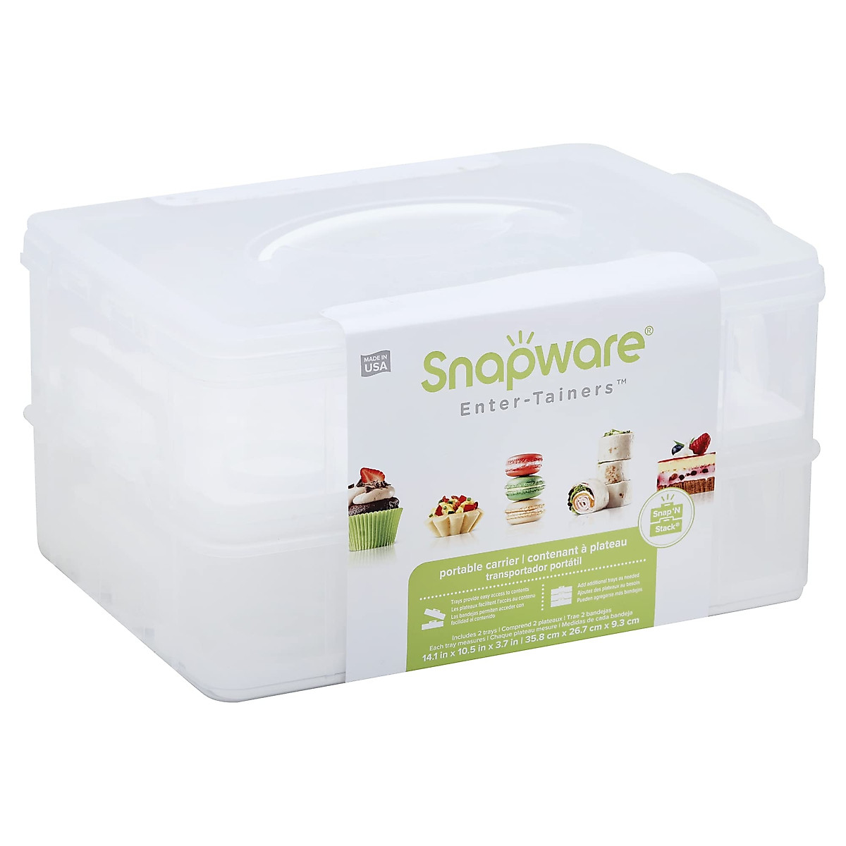 Snapware Snap 'N Stack Portable Storage Carrier with Lid for Desserts, BPA-Free Cupcake Containers, Cake Carrier with Stackable Trays, Microwave, Freezer and Dishwasher Safe