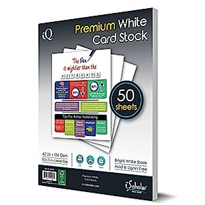 iQ Premium White Card Stock Paper, Laser and Inkjet Compatible, 8.5 x 11 Inches, 60 Lb, 136 GSM, 50 Sheets (80960)