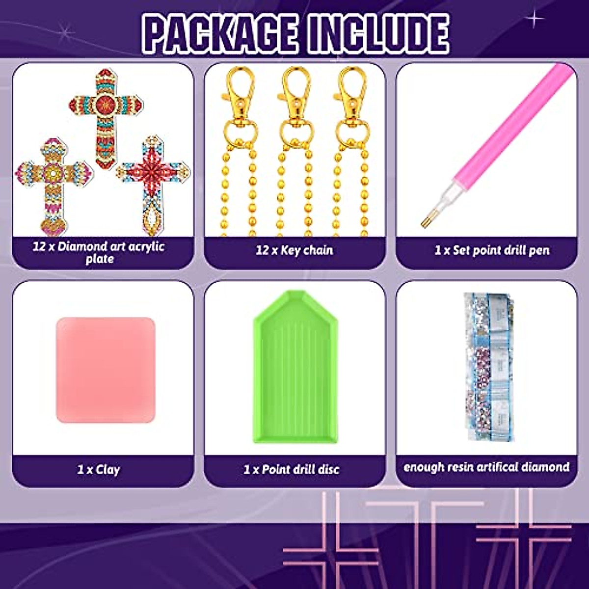 Inbagi 15 Pcs Easter Diamond Keychains Easter 5D Diamond Painting Key Chains Cross Diamond Art Keychains Pendant Diamond Painting Key Rings DIY Diamond Ornament Decoration