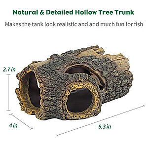 Uniclife Resin Hollow Tree Trunk Betta Log Aquarium Decorations Ornament Fish House Cave Wood House Decor for Small and Medium Fish Tank