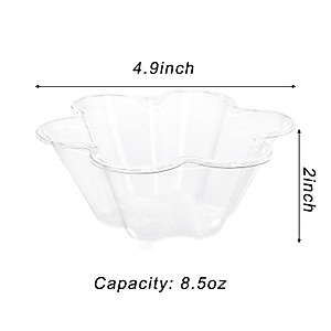 SOUJOY 100 Pack Ice Cream Cup, 8.5Oz Clear Flower Shape Appetizer Bowl, Disposable Plastic Dessert Serving Bowl for Sundae, Chocolate, Appetizers