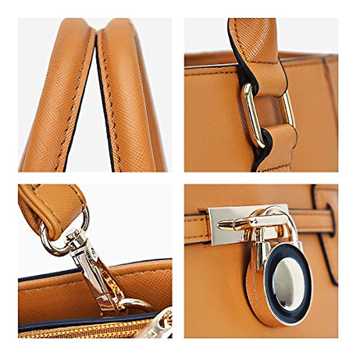 Women's Handbag Large Top Belted Padlock Shoulder Bag Tote Satchel Purse Hobo Bag for Work (Camel)