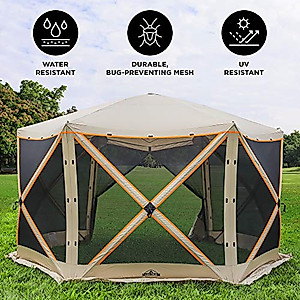 Hike Crew 6-Panel Pop-Up Screen House Gazebo 140x140 Inch – Instant Setup 6-Sided Hub Tent UV Resistant (SPF 50+) Fits 9 People Heavy Duty 210D Material – Includes Carry Bag & Ground Stakes