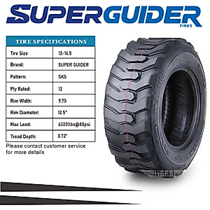 Set 2 New Heavy Duty 12-16.5 12x16.5 12 Ply Industrial Skid Steer Tire w/Rim Guard