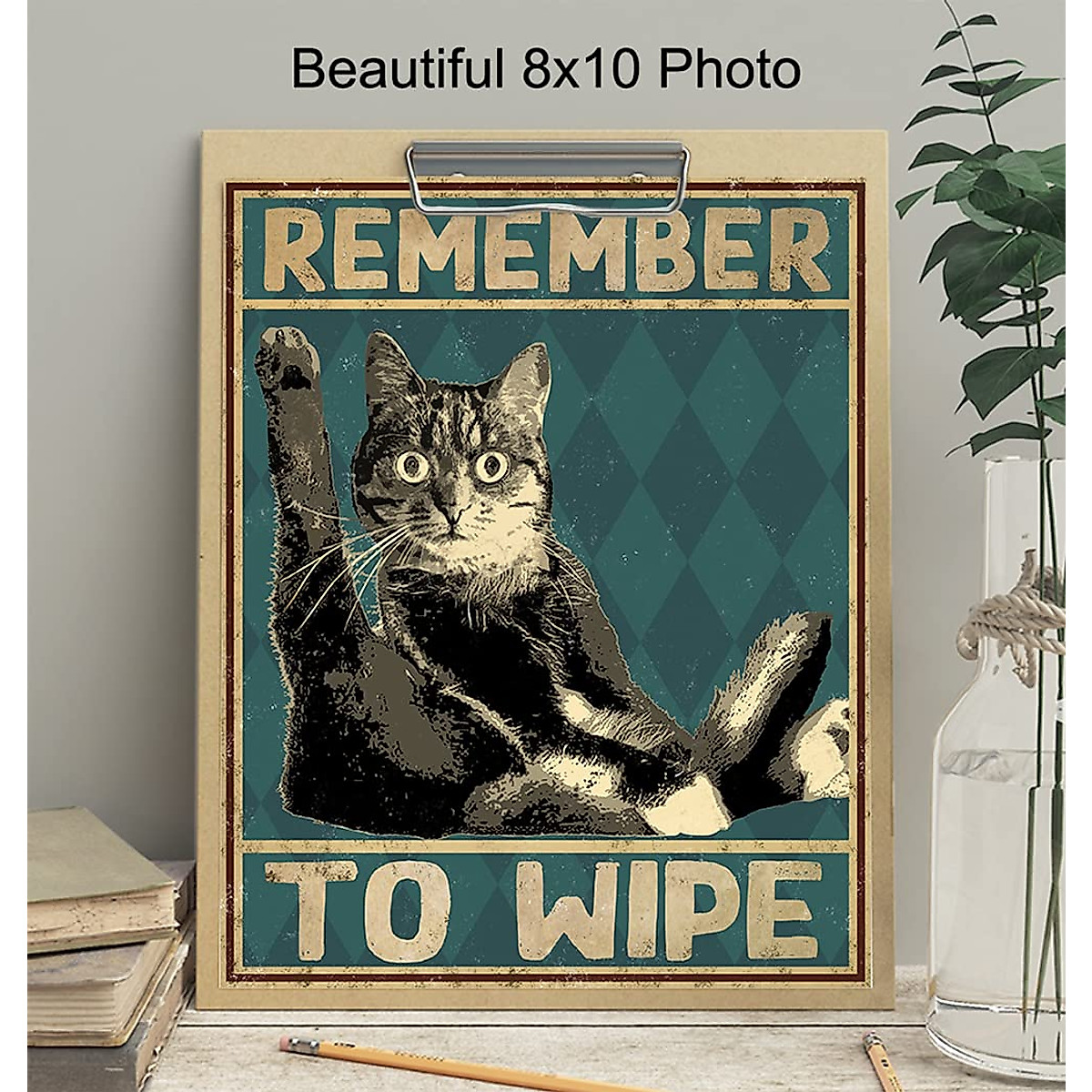 Funny Cat Bathroom Decor - Remember to Wipe Cat Poster - Bathroom Wall Decor - Bathroom Wall Art - Bath Wall Decor - Guest Bathroom Wall Decor - Powder Room Decor - Restroom Decorations - Cat Wall Art