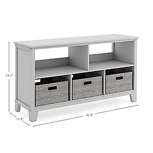 Martha Stewart Kids' Low Bookcase (Gray) - 24 Inch Wooden Storage Organizer Cubby with Fabric Bins for Playroom and Bedroom