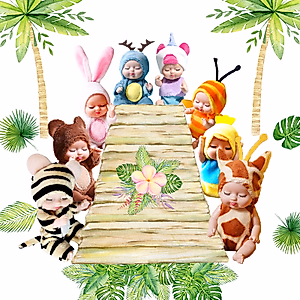 Carreuty Mini Reborn Baby Doll 8 Pcs 4 Inch Tiny Slepping Baby Washable PVC Material Realistic Baby Doll with Animal Clothes and Hat with 2 Milk Bottle for Girls and Boys