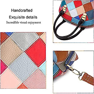 Downupdown Genuine Leather Handbags Women Top Handle Handbags Multicolor Square Splice Satchel Bag Tote Purse with Long Strap