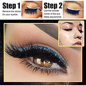 False Eyelashes,Reusable Eyeliner and Eyelash Stickers 7 Color Waterproof Sticker Eyelashes,Easy to Wear and Remove,Women Make Up Glitter Lashes (A Set of Seven Colors)