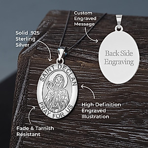PicturesOnGold.com Saint Declan Oval Religious Medal EXCLUSIVE - Sterling Silver, 1/2 x 2/3 Inch Size of Dime With Engraving - Protection Jewelry Christian Gifts for Men & Women