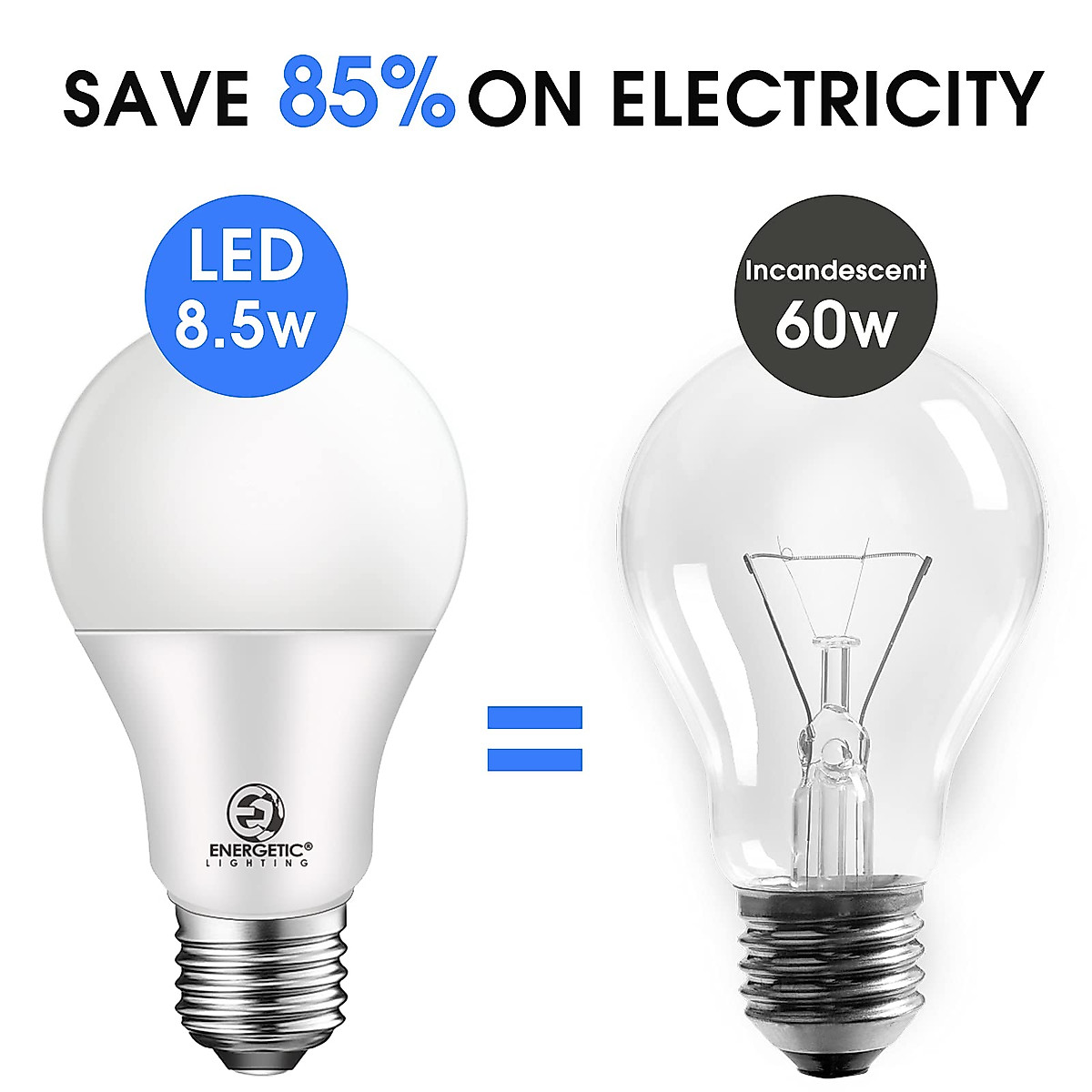E ENERGETIC LIGHTING A19 Daylight LED Bulbs, 8.5W Llight Bulbs 60 Watt Equivalent, Non-dimmable, 6 Packs