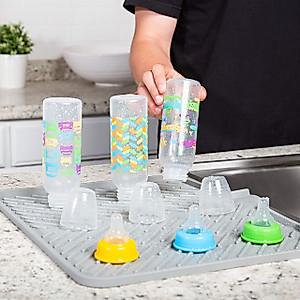 Luxet Silicone Dish Drying Mat with Built-in Drain Lip - Hygienic Drying Pad - Sturdy Compact Easy to Clean Tray Protects Surfaces Prevents Water Build Up -16.5 x 13 Inches (grey)