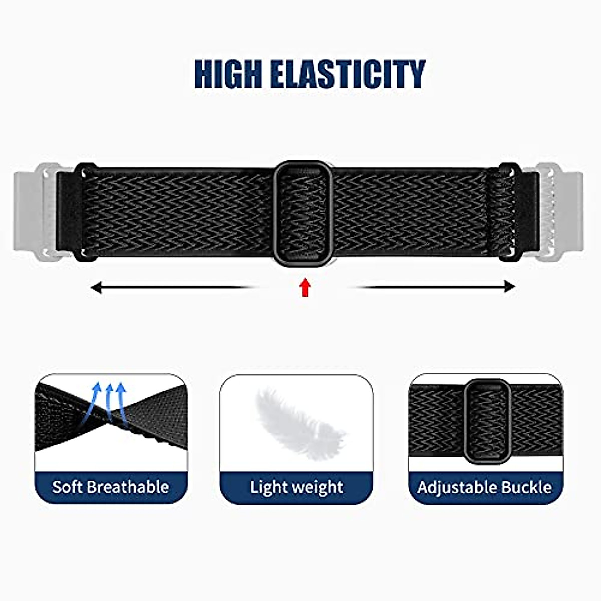 Easuny 22mm Watch Bands Compatible for Samsung Galaxy Watch 3 45mm Band/Galaxy Watch 46mm/Gear S3 Frontier, Stretchy Adjustable Elastic Nylon Woven Loop Wristband for Men Women, Black
