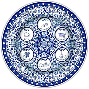 Aviv Judaica Prestigious Passover Seder Dinnerware Renaissance Set, Includes Round Porcelain Seder Plate, Square Matzo Tray, Silk Matza Cover & Afikoman Bag Magnificent Passover Decoration Dishware