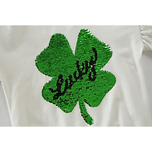 Little Hand Baby Girls Pullover Sweatshirts Toddler Flip Sequin Four Leaf Shamrock Shirts Long Sleeve Kids Clover Tops for 2t 3t