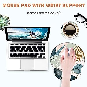 DINKY Ergonomic Mouse Pads, Cute Mouse Pad with Wrist Rest Support Gel, Non-Slip PU Base Mouse Mat with Memory Foam for Home, Office and Gaming, Easy Typing & Pain Relief (Abstract Style Plants)