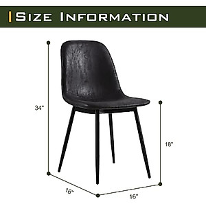 NicBex Dining Chairs, Crazy-Horse Leather Reception Chairs, Accent Chair with Metal Legs for Home Kitchen, Living Room, Set of 2, Black