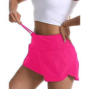 Kcutteyg Running Shorts for Women with Liner High Waisted Lightweight Womens Workout Shorts with Back Pocket- 4" (Hot Pink,XL)