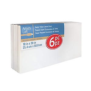 6 Count 10” x 20” Super Value Canvas by Artist's Loft Necessities - Acid Free Cotton Canvas for Paint, Acrylic, & Oils - 1 Pack