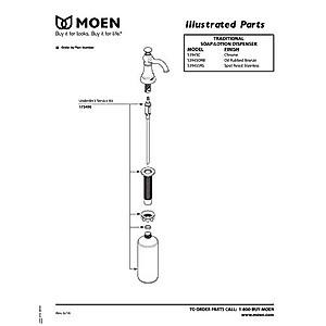 Moen S3945NL Traditional Deck Mounted Kitchen Soap Dispenser with Above the Sink Refillable Bottle, Polished Nickel