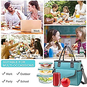 VASCHY Lunch Bag for Women, Ladies Fashion Insulated Lunch Box Tote Bag for Work School Office w Shoulder Strap Turquoise
