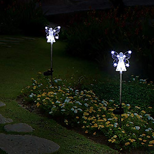 GIGALUMI Solar Angel Garden Stake Lights - 2 Pack Angel Solar Lights Outdoor Garden, Eternal Light Angel with 7 LEDs for Cemetery Grave Decorations, Memorial Gift, Christmas Yard Art, Sympathy Gift
