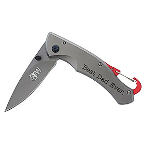 Personalized Gifts Father's Day Gift for Dad Best Dad Ever Laser Engraved Satin Gunmetal Folding Carabiner Clip Pocket Knife