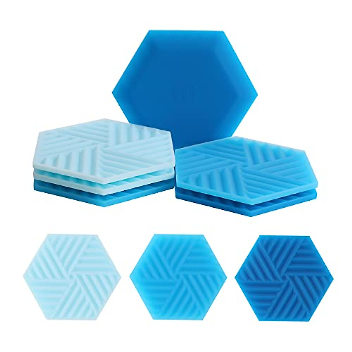 Dirani Design Colorée Coasters(Ocean Blue) for Drinks, Coffee Table Cute Silicone Non Absorbent Outdoor Modern Hexagon Cup Cool Farmhouse, Dishwasher Safe, House Warming Gifts New Home