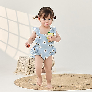 MA&BABY Baby Girls Floral Cotton Leotard Romper Blue 0-6 Months