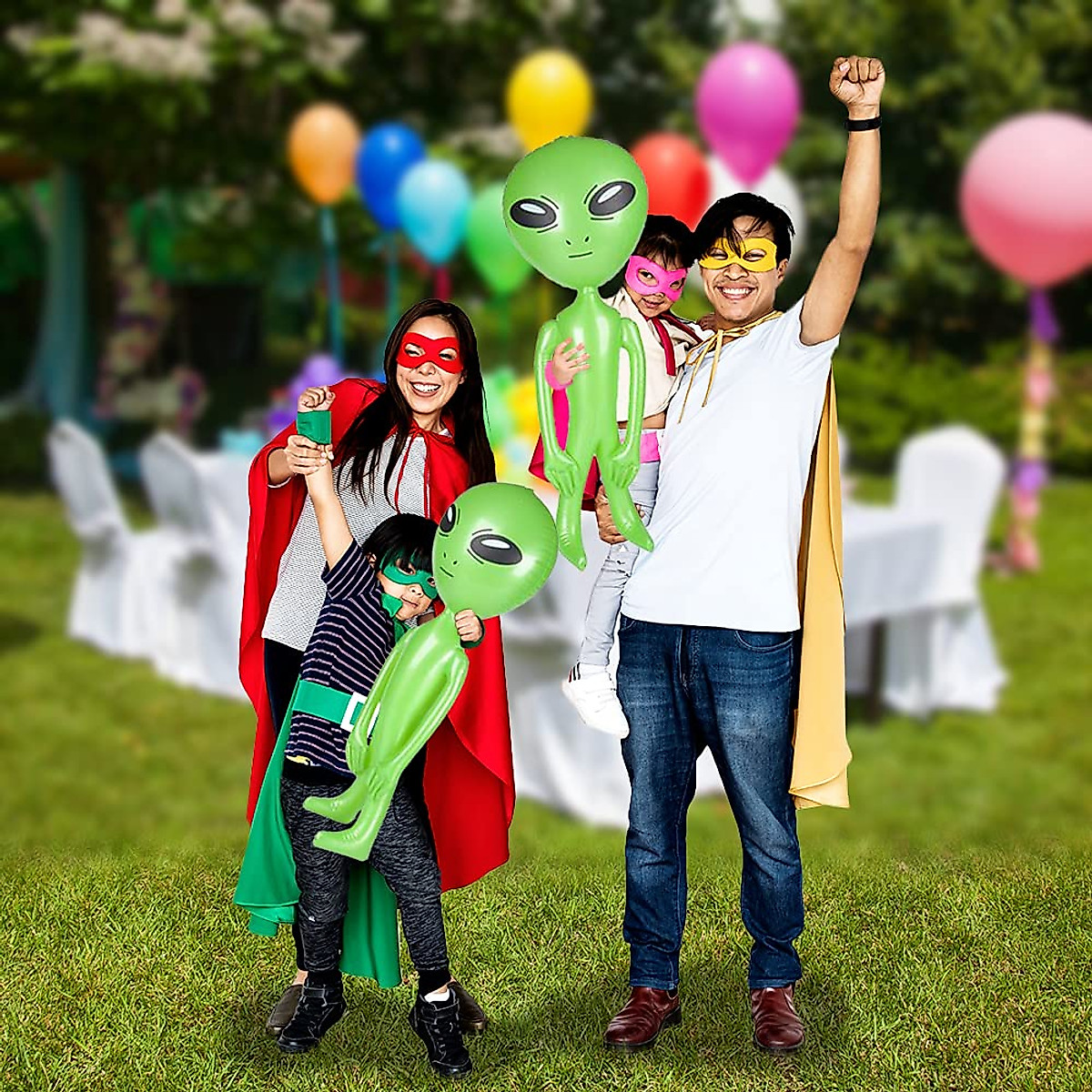 ArtCreativity Green Alien Inflates, Set of 2, Outer Space Decorations, 34 Inch Alien Inflatable Toys, Galactic Birthday Party Favors, Swimming Pool Toys for Kids, Alien Decorations for Kids’ Rooms