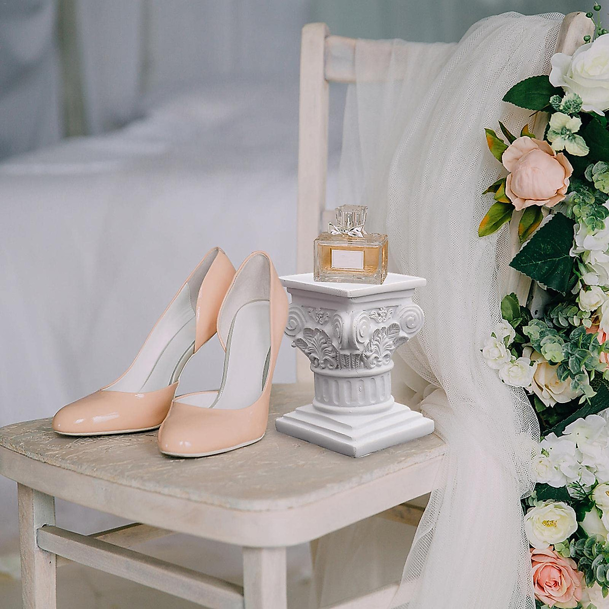 soarflight Roman Pillar Greek Column Resin Statue Figurine Base Pedestal Stand Birthday Party Wedding Table Sand Game Decor Supplies Great for Home Garden Classy, White, Square Small