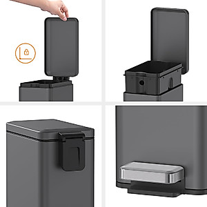 Mbillion Step Trash Can 6 Liter 1.6 Gallon Slim Design Step-On Trash Can with Strong Pedal, Stainless Steel Rectangular Garbage Can, Grey