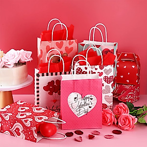 Crtiin 192 Pcs Valentine's Day Paper Gift Bags with Handle Set with Tissue Paper and Stickers Bulk Treats Gift Wrap Bags for Valentines Wedding Party Favor Gift Wrapping Supply, 8.7 x 6.7 x 3.1 Inch