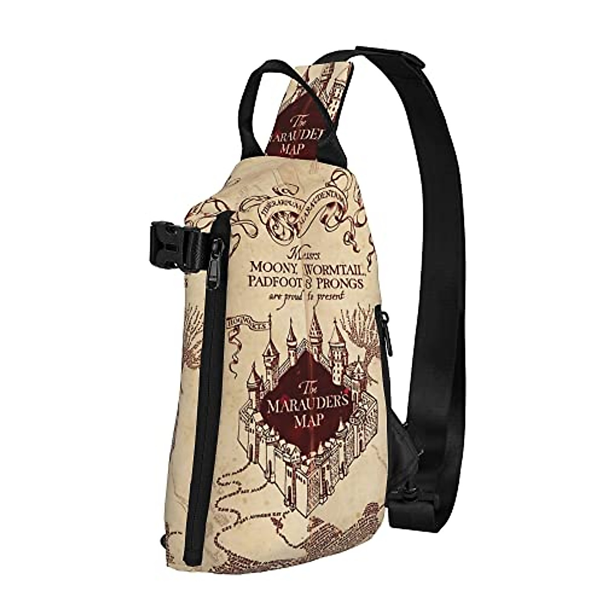 DRLAS Beige map Sling bag for Men Women Casual Crossbody Backpack Shoulder Bag Chest Bag Daypack for Outdoor Hiking Sports