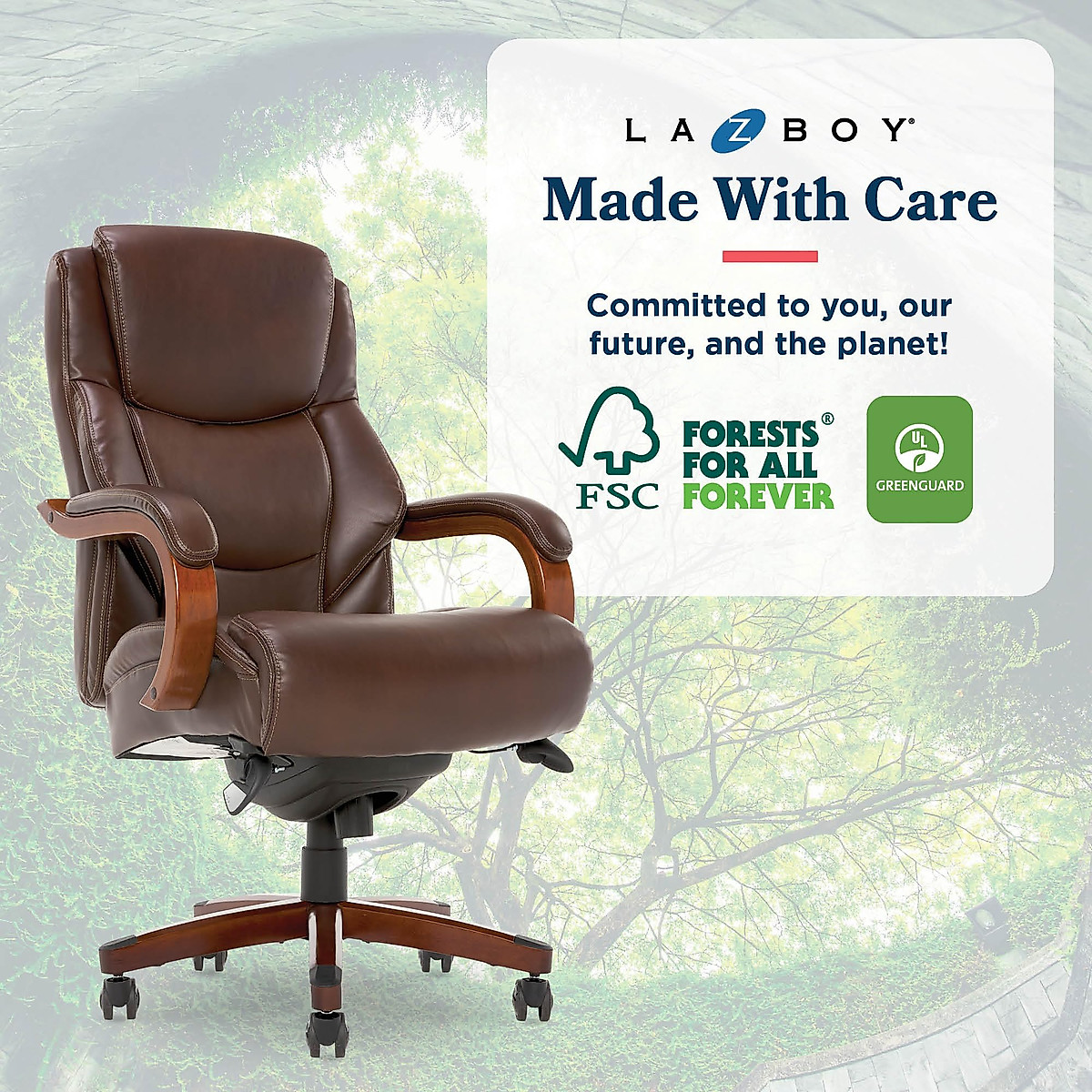 La-Z-Boy Delano Big & Tall Executive Office Chair | High Back Ergonomic Lumbar Support, Bonded Leather, Brown | 45833 model