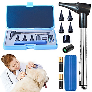 HUHKOUAE Veterinary Otoscope Kit,LED Vet Pet Cat Dog Ear Inspection, with 3X Magnifying Glass and penlight, Checking Pets Ears Eye Oral Cavity,Apply to Pets of All Ages Dogs Cats Rabbit