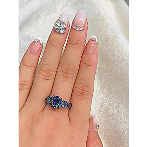 Black Engagement Rings for Women, 14K Black Gold Goth Rings 3 Stone Rings, Mystic Topaz Tourmaline Wedding Rings for Women Size 5 6 7 8 9 10