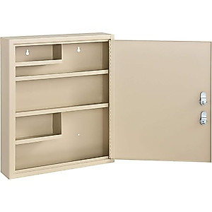 Global Industrial Medical Security Cabinet with Double Key Locks, 14"W x 3-1/8"D x 17-1/8"H, Beige