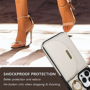 Keallce Case for iPhone 14 Pro Max 6.7'' 2022, Flip Wallet Case with Card Slots, Ring Stand Holder Kickstand, Folio Leather Protective Phone Cover for Women Compatible with iPhone 14 Pro Max 5G, Beige