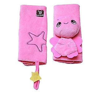 Soft Cartoon Baby Child Animal Harness Car Seat Belt Strap Covers Safety Shoulder Pad Protection Cushion for Infant Stroller Pushchair Seatbelt (Pink Angle)