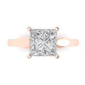 Clara Pucci 2.5ct Princess Cut Solitaire White Lab Created Sapphire Engagement Bridal Promise Anniversary Ring in 18K Rose Gold 3.75