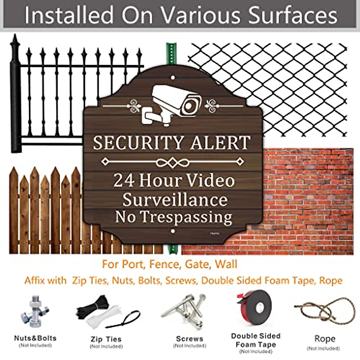 2 Pack Security Alert 24 Hour Video Surveillance Signs No Trespassing Signs 12 x 12 Inches CCTV Camera Warning Safety Signs Metal Reflective Sturdy Rust Aluminum Waterproof Easy to Install