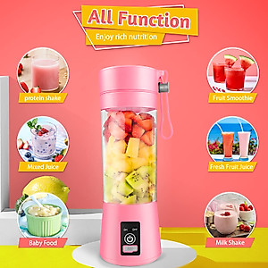 Portable Blender, Personal Blender for Shakes & Smoothies Kitchen, Personal Size Blenders with USB Rechargeable Mini Fruit Juice Mixer, Juicer Smoothie Bottles Travel, PINK
