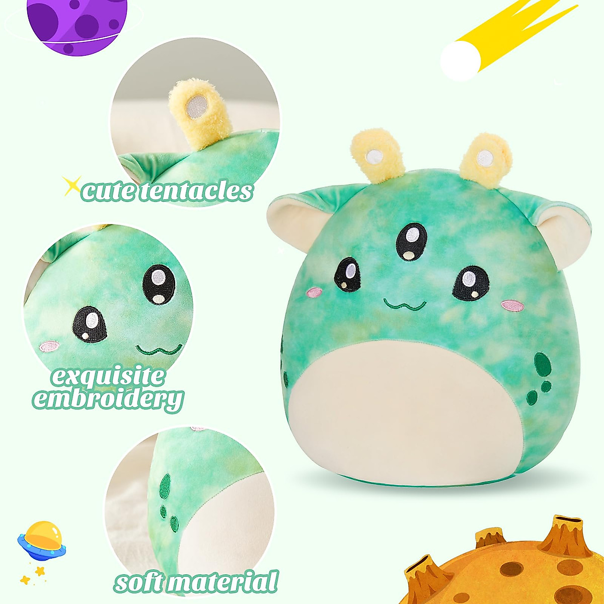 CozyWorld Cute Alien Plush Pillow - 13 Inch Soft and Squishy Stuffed Toy for Kids and Friends,Perfect for Birthdays Holidays and Special Occasions