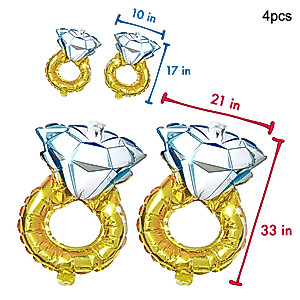 Dadam Diamond Ring Balloon for Bachelorette, Bridal Shower, Wedding, Anniversary and Engagement Party Decorations Engagement Balloons Set of 4