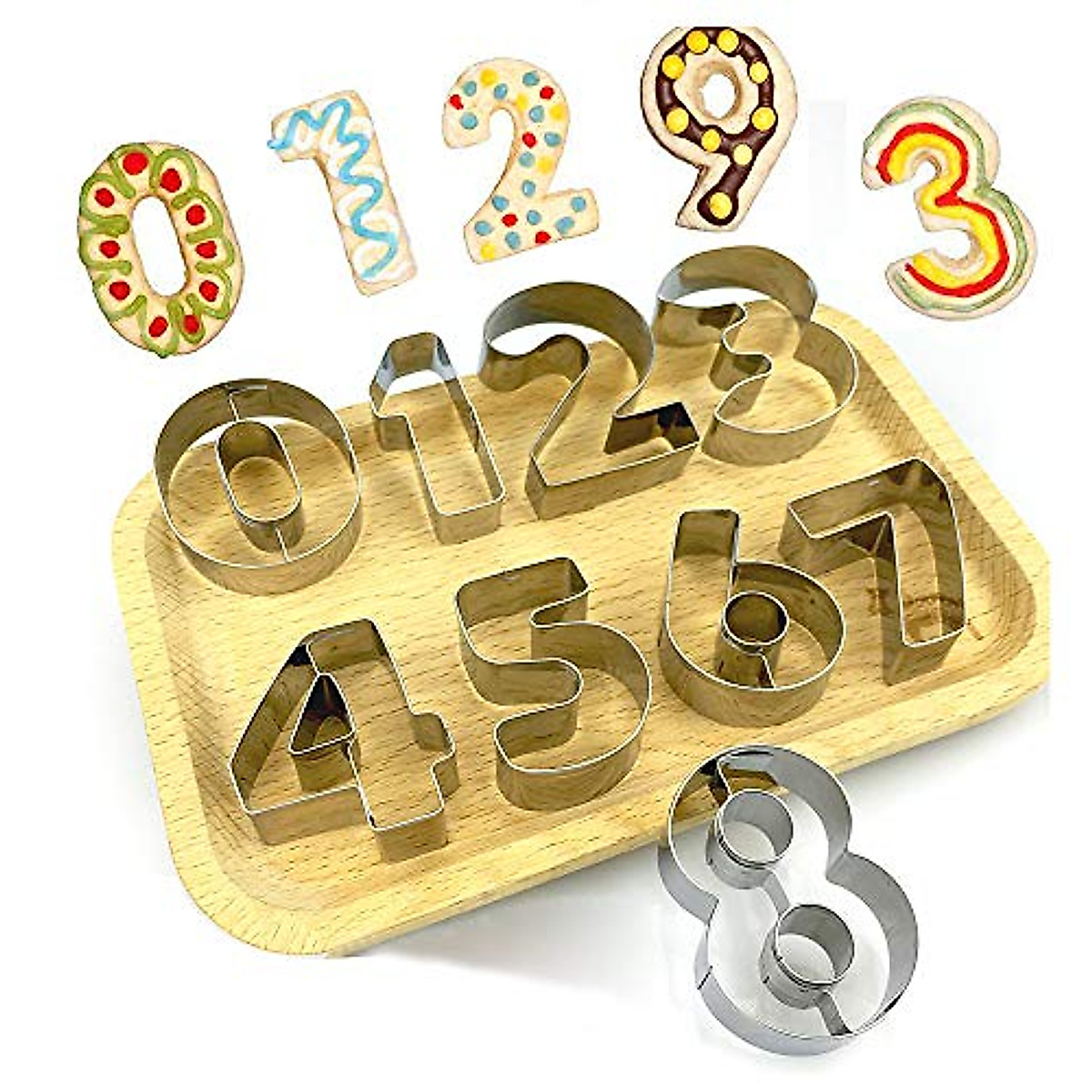 Numbers Cookie Cutters 2 Inches 9pcs Jelly Fondant Cutter set, Stainless Steel, Large Number cutter for Fondant Biscuit, Cake, Fruit, Vegetables, or Dough Stainless Steel (2'' Number cutter)