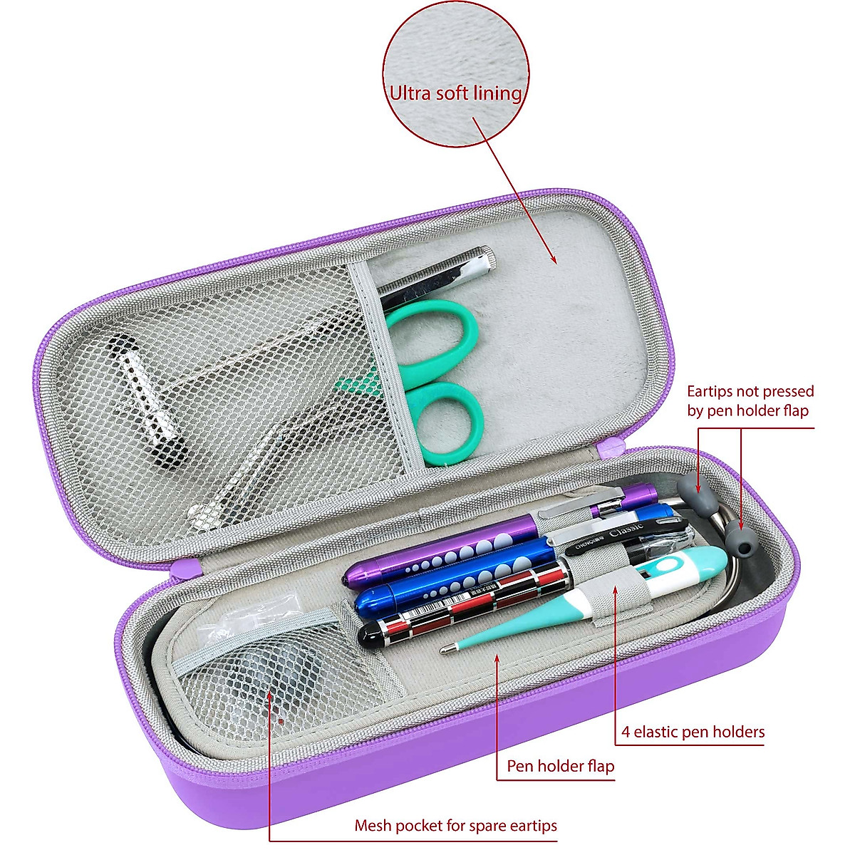 ButterFox Premium Stethoscope Case with Divider and ID Slot for 3M Littmann Classic III, Cardiology IV Diagnostic and More Stethoscopes with Pocket for Nurse Accessories (Lilac)